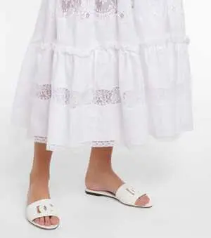 Dolce & Gabbana Logo Cutout Leather Slides - White