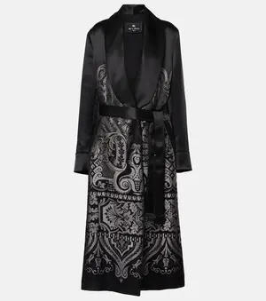 Etro Silk-blend Belted Coat - Grey