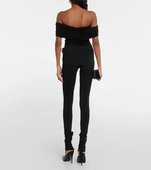 Magda Butrym Off-shoulder Ruched Floral Crop Top
