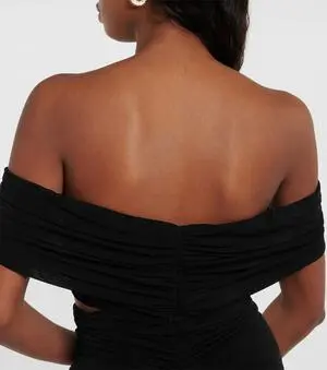 Magda Butrym Off-shoulder Ruched Floral Crop Top