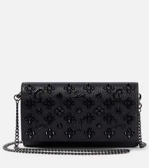 CHRISTIAN LOUBOUTIN Paloma Embellished Leather Wallet On Chain - Black