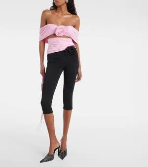 Magda Butrym Floral-applique Ruched Off-shoulder Top