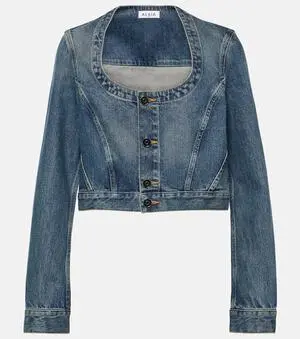 Alaïa Cropped Denim Jacket - Blue