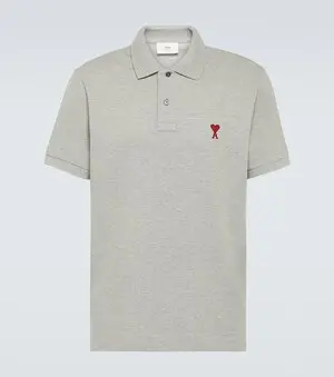 AMI Paris De Cour Cotton Pique Polo Shirt - Grey