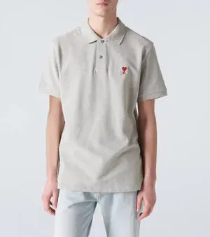 AMI Paris De Cour Cotton Pique Polo Shirt - Grey