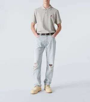 AMI Paris De Cour Cotton Pique Polo Shirt - Grey