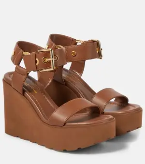 GIANVITO ROSSI Leather Platform Wedge Sandals - Brown