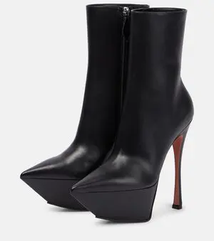 Amina Muaddi Yigit Leather Platform Ankle Boots