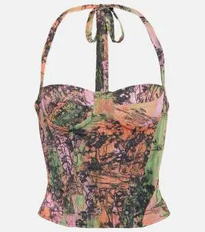 ROBERTA EINER Printed Halterneck Bustier Top - Multicoloured