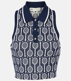 Tory Burch Cropped Intarsia Polo Shirt