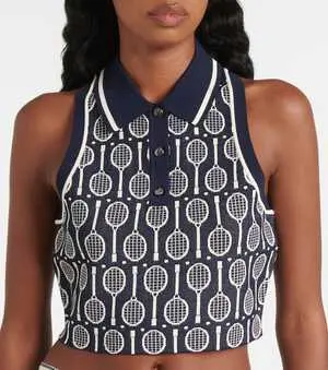 Tory Burch Cropped Intarsia Polo Shirt