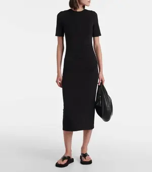 Vince Gathered Cotton-blend Midi Dress