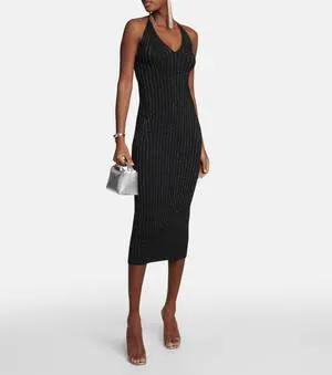 Galvan Rhea Metallic Knit Midi Dress - Black