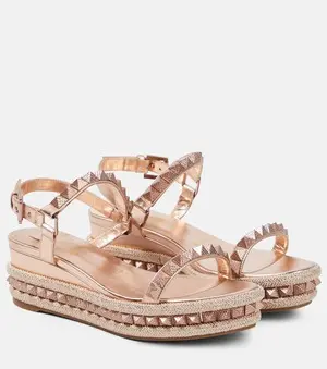 CHRISTIAN LOUBOUTIN Pyra Clou Leather Espadrille Wedges - Beige