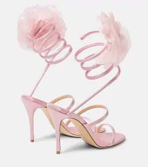 Magda Butrym Floral Appliqué Satin Sandals - Pink