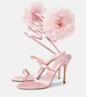 Magda Butrym Floral Appliqué Satin Sandals - Pink