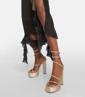 Rene Caovilla Embellished Satin Platform Sandals - Gold