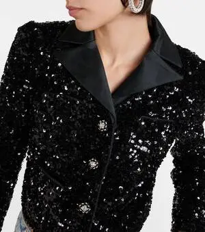 SELF-PORTRAIT Sequined Cropped Jacket
