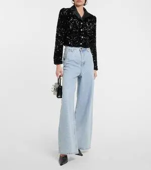 SELF-PORTRAIT Sequined Cropped Jacket