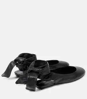 Attico Cloe Leather Slingback Flats In Ivory Glow - Black