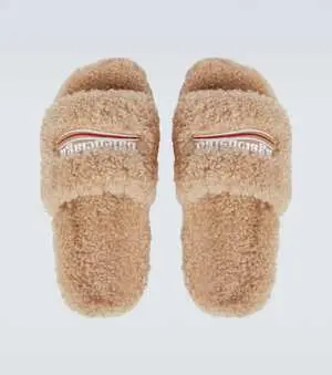Balenciaga Embroidered Slides - Beige