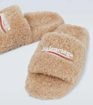 Balenciaga Embroidered Slides - Beige