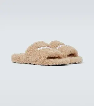 Balenciaga Embroidered Slides - Beige