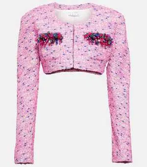 AREA Embellished Boucle Cropped Jacket