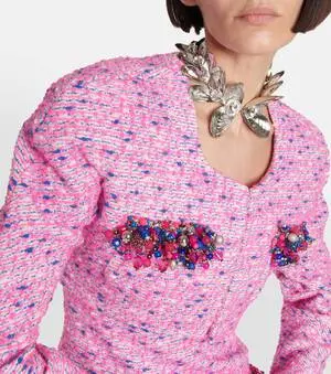 AREA Embellished Boucle Cropped Jacket