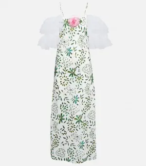RODARTE Floral-applique Silk Midi Dress - Green