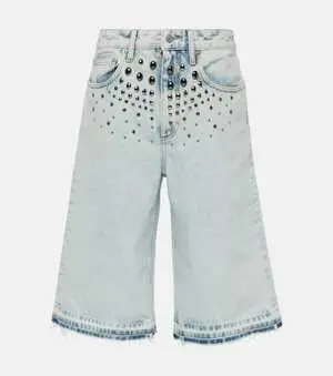 Alessandra Rich Embellished Denim Bermuda Shorts
