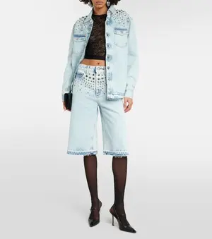 Alessandra Rich Embellished Denim Bermuda Shorts