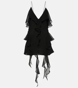 Khaite Piet Ruffled Silk Chiffon Top - Black