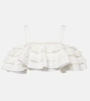 Carolina Herrera Embroidered Ruffled Cotton Crop Top - White