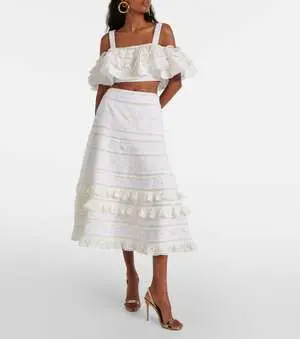 Carolina Herrera Embroidered Ruffled Cotton Crop Top