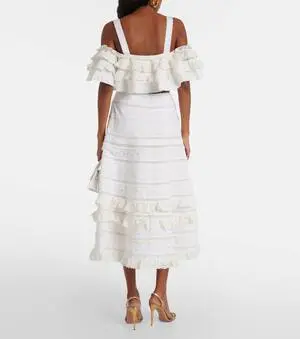 Carolina Herrera Embroidered Ruffled Cotton Crop Top