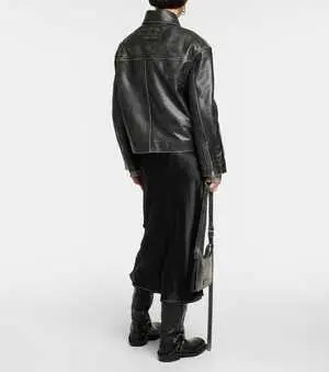 Acne Studios Distressed Leather Biker Jacket - Black