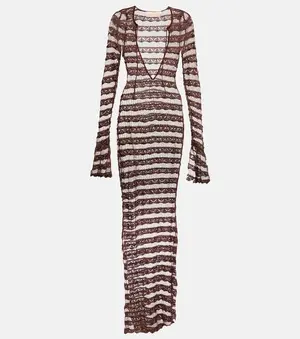 AYA MUSE Semi-sheer Lace Maxi Dress - Brown