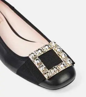ROGER VIVIER Tres Vivier Embellished Leather Ballet Flats