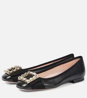 ROGER VIVIER Tres Vivier Embellished Leather Ballet Flats