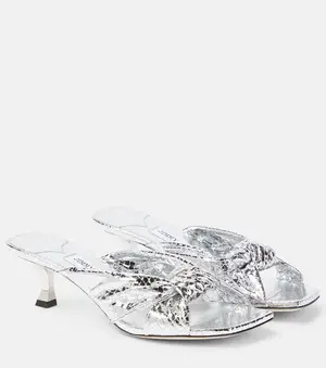 JIMMY CHOO Avenue 50 Snake-effect Leather Mules - Silver
