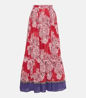 Etro High-rise Cotton And Silk Maxi Skirt - Red