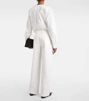 TOTEME High-rise Wide-leg Cotton Twill Trousers - White