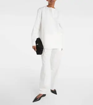 TOTEME High-rise Wide-leg Cotton Twill Trousers - White