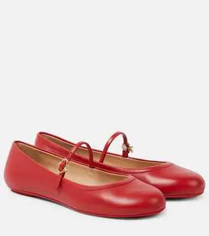 GIANVITO ROSSI Carla Leather Mary Jane Flats - Red