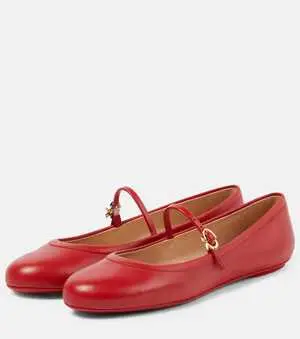 GIANVITO ROSSI Carla Leather Mary Jane Flats - Red
