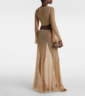 SELF-PORTRAIT Crystal-embellished Mesh Maxi Skirt