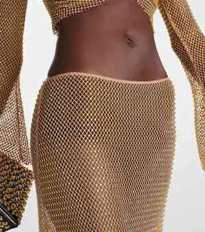 SELF-PORTRAIT Crystal-embellished Mesh Maxi Skirt
