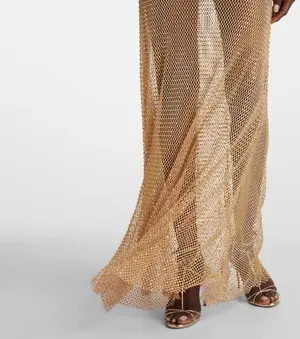 SELF-PORTRAIT Crystal-embellished Mesh Maxi Skirt