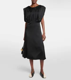 JIL SANDER Draped Satin Midi Dress In Ivory Glow